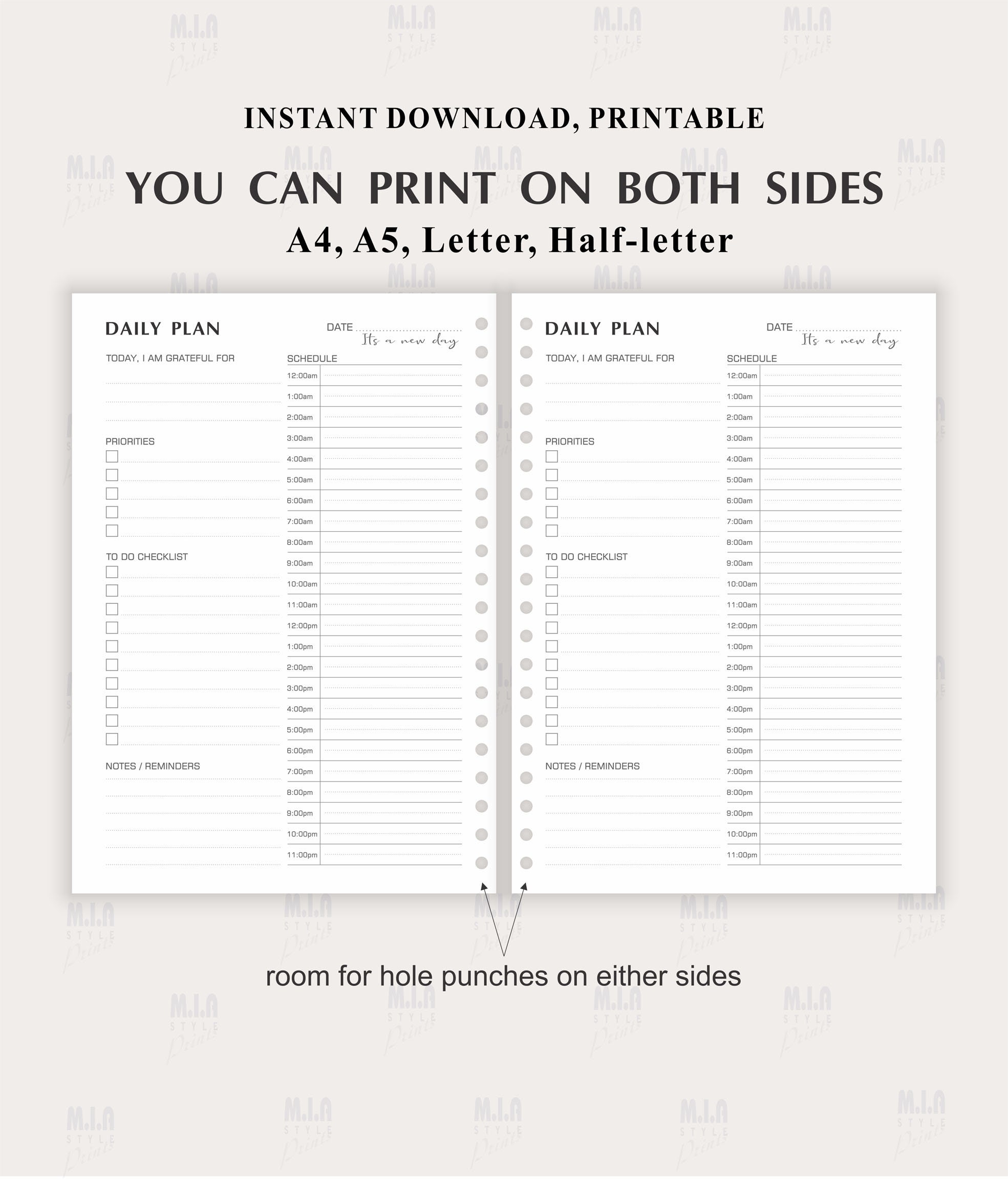 Daily Planner Printable 24 Hour Daily to Do List for Personal - Etsy