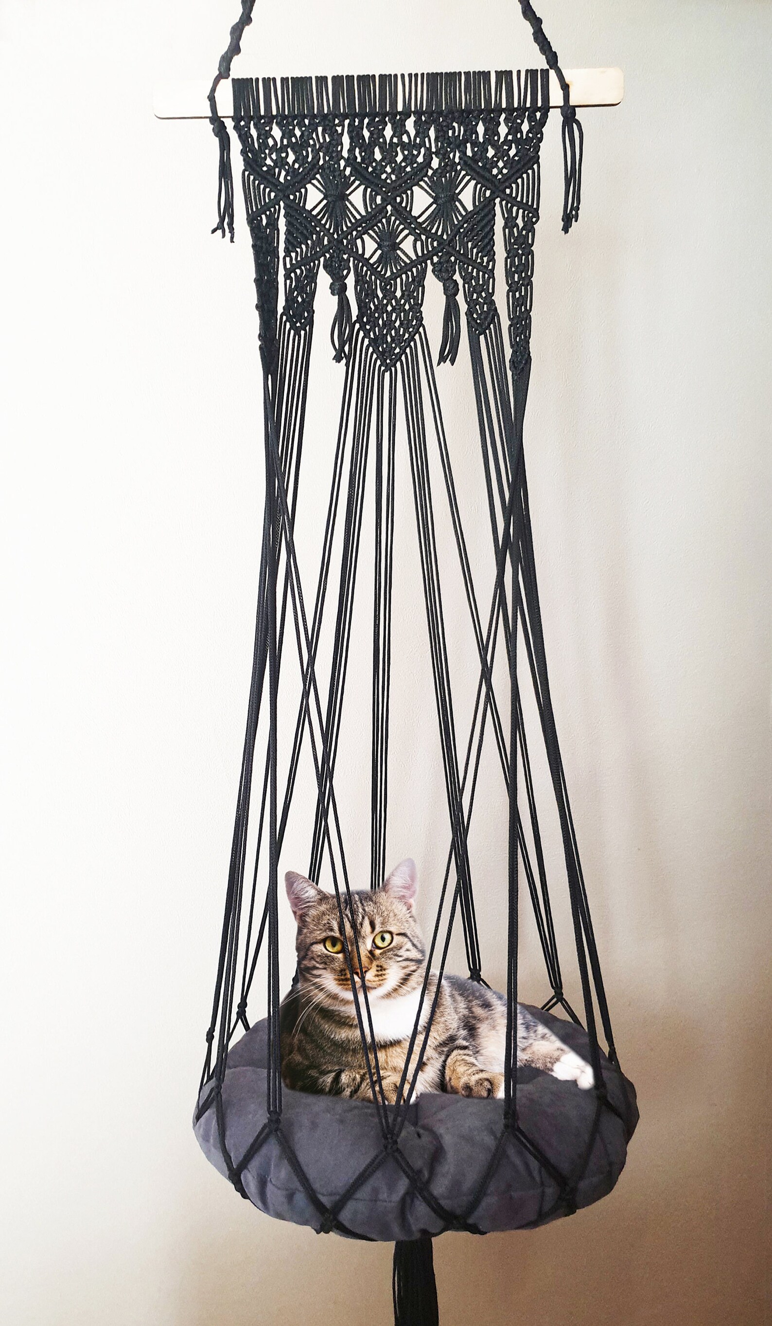 Modern Macrame Cat Hammock, Exclusive Macrame Cat Bed, Hanging Cat ...