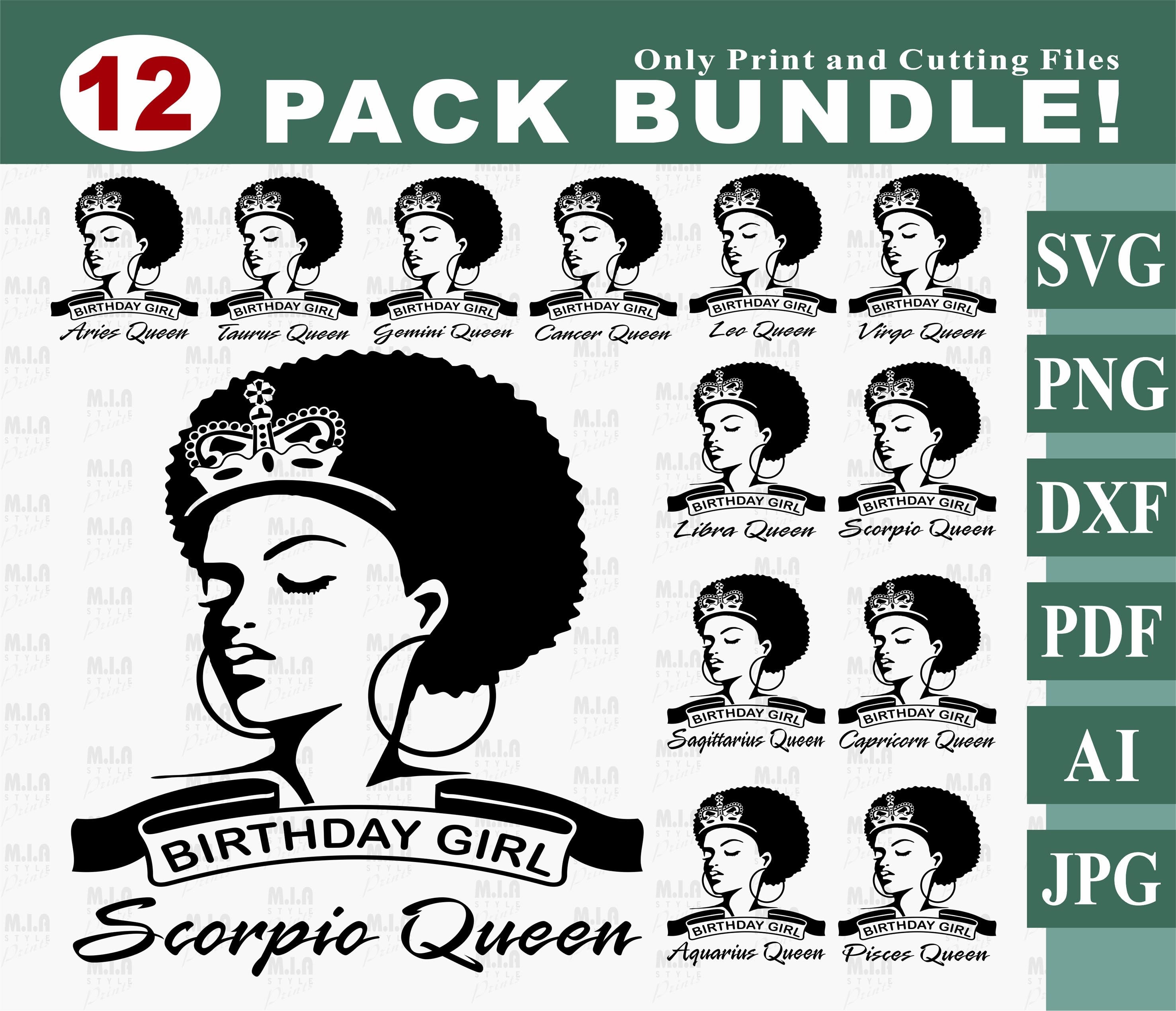 Zodiac Birthday Queens SVG Bundle, Zodiac Queens Svg, Afro Birthday ...