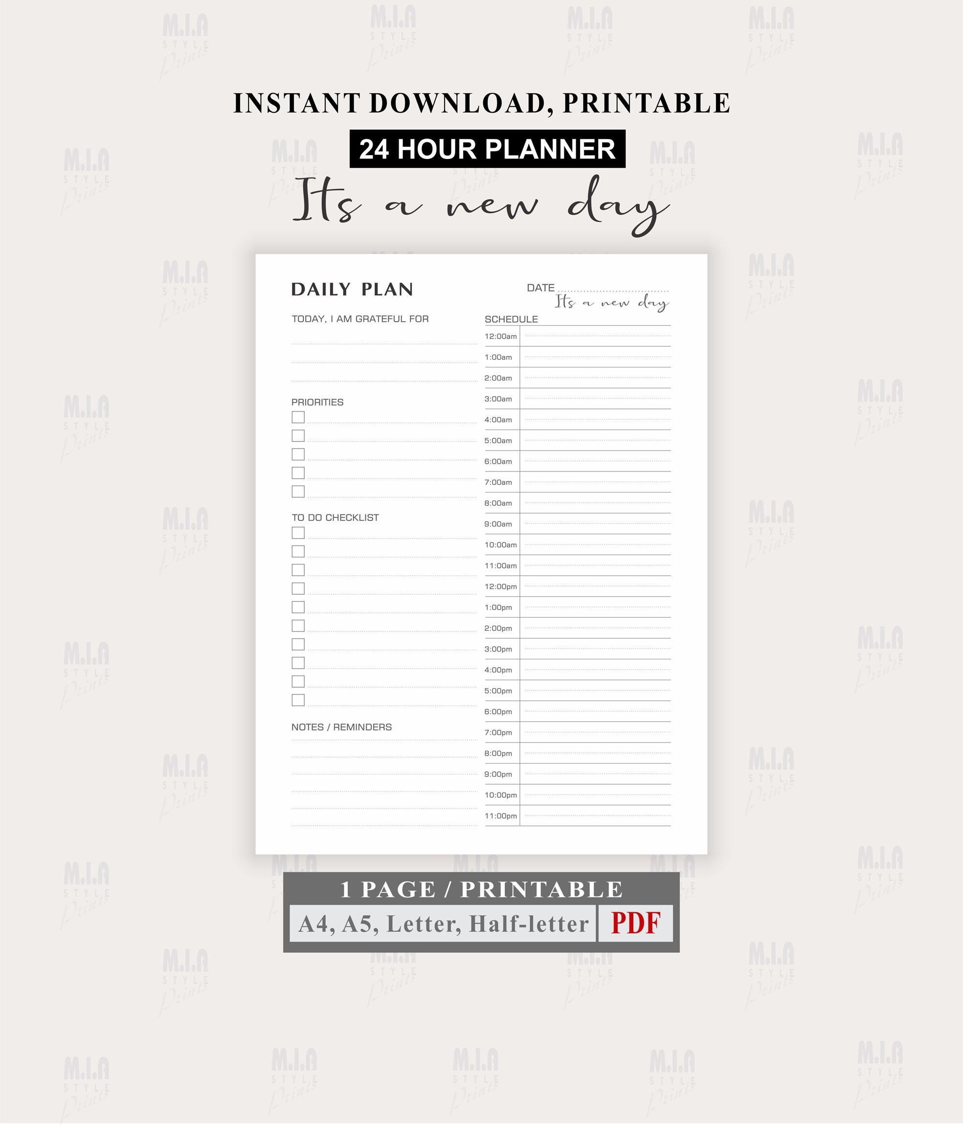 Daily Planner Printable 24 Hour Daily to Do List for Personal - Etsy