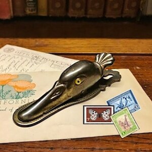 DUCK HEAD Paper Clip, Antique Cast Iron CLAMP, Victorian Mallard Duck ...