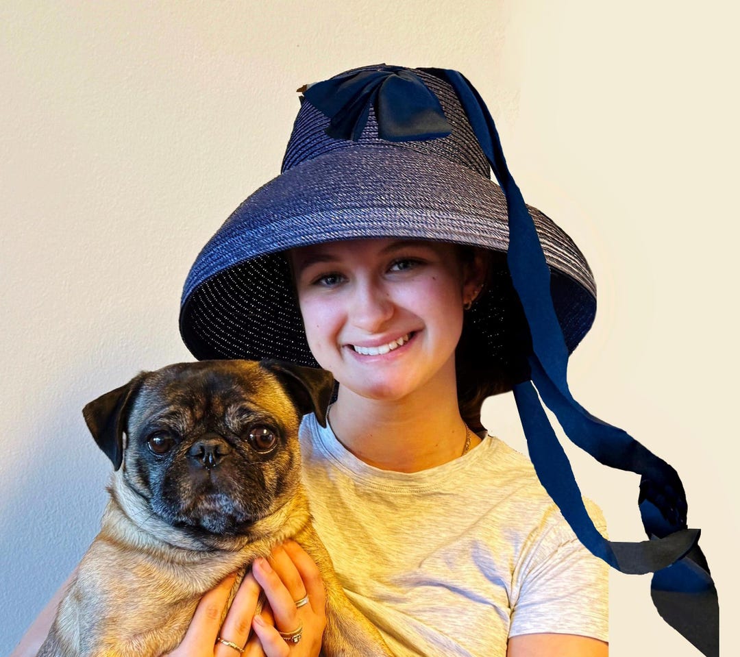 ANNE MOORE STRAW Hat, Vintage Navy Blue Hat, Grosgrain Ribbon ...