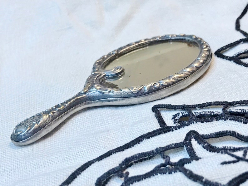 Antique Silver Purse MIRROR, Silverplate Hand Pocket Mirror Stamped BB ...
