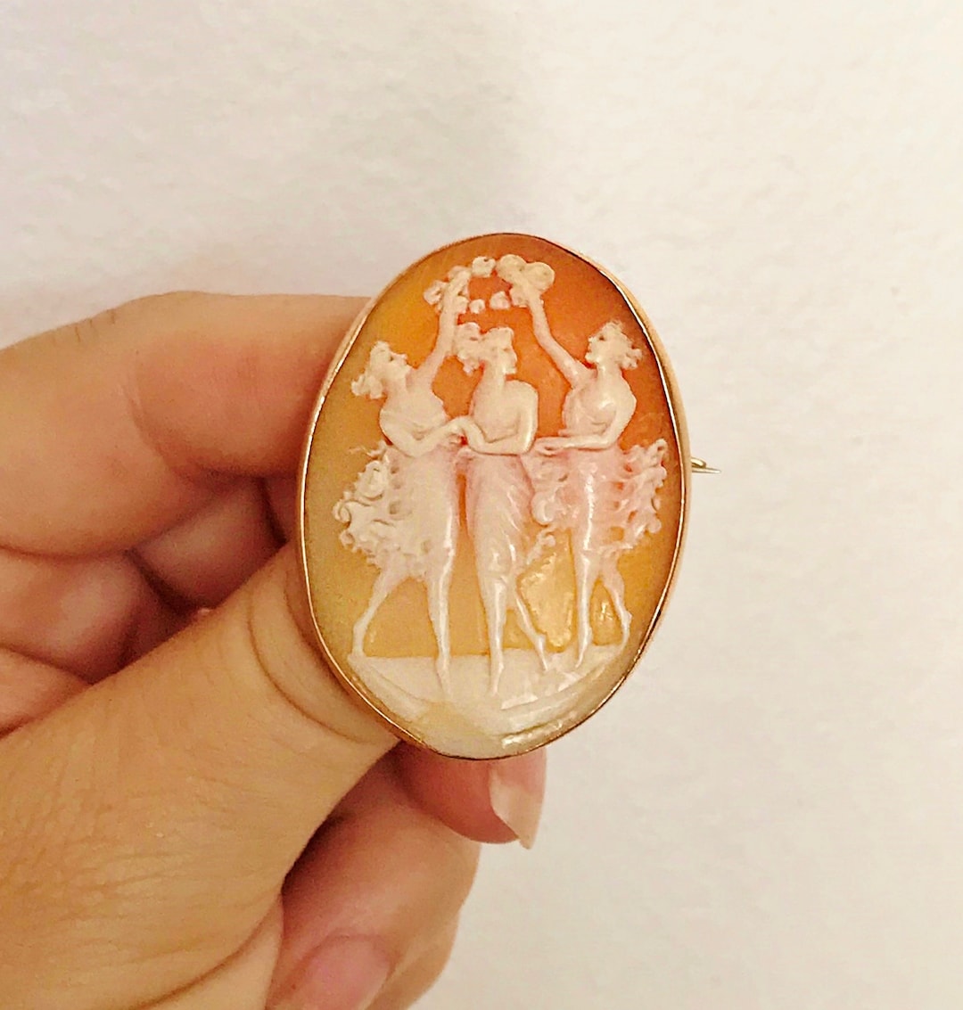 Antique THREE GRACES CAMEO Brooch, Exquisite Carving! 12k Gold Setting ...