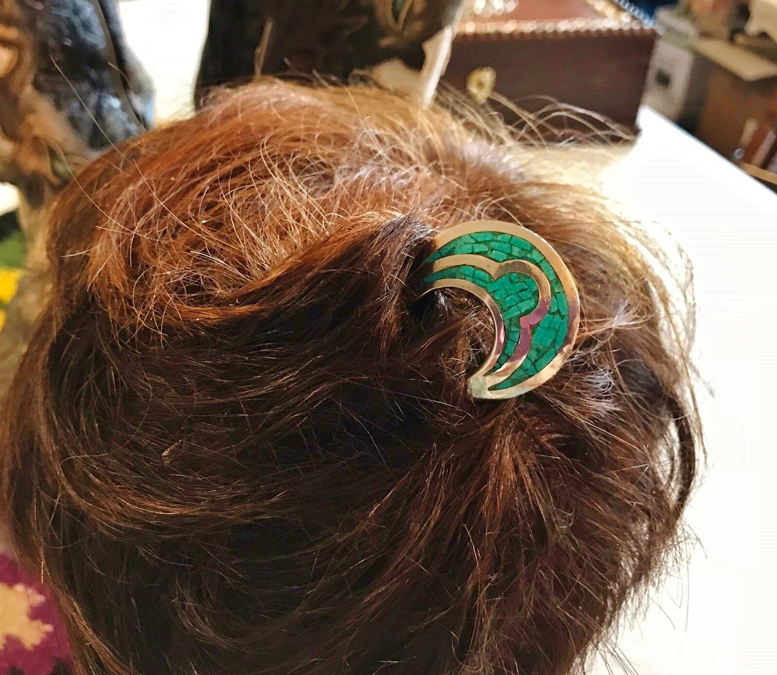 TAXCO Turquoise Inlay HAIR COMB, Signed Sterling by Hector, Vintage ...