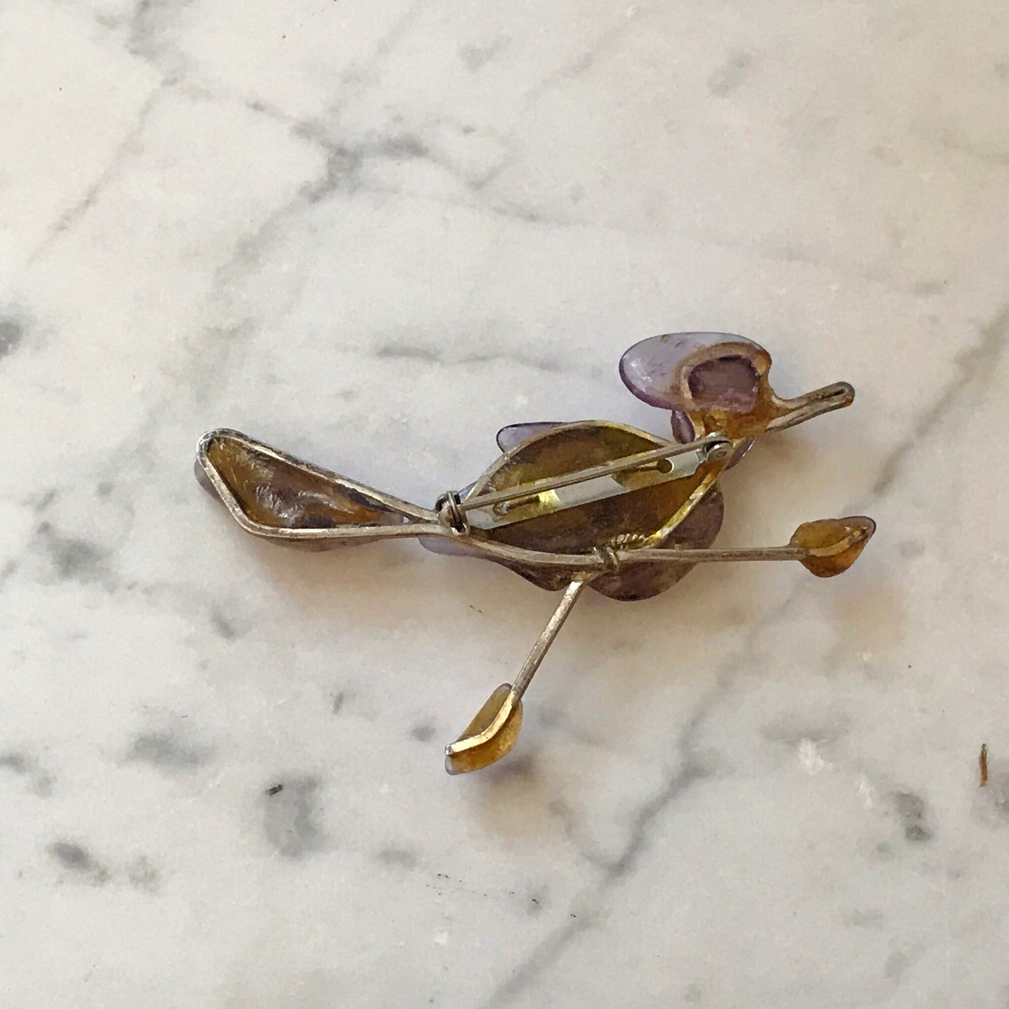 AMETHYST ROADRUNNER PIN, Vintage 1960's Bird Brooch, Silver Wire Pin ...