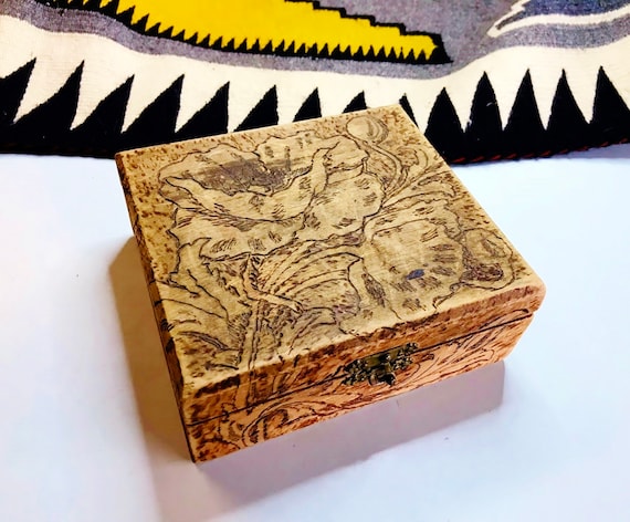 PYROGRAPHY POPPY flower BOX, CaLiForniA ArTS & CRaFTS… - Gem