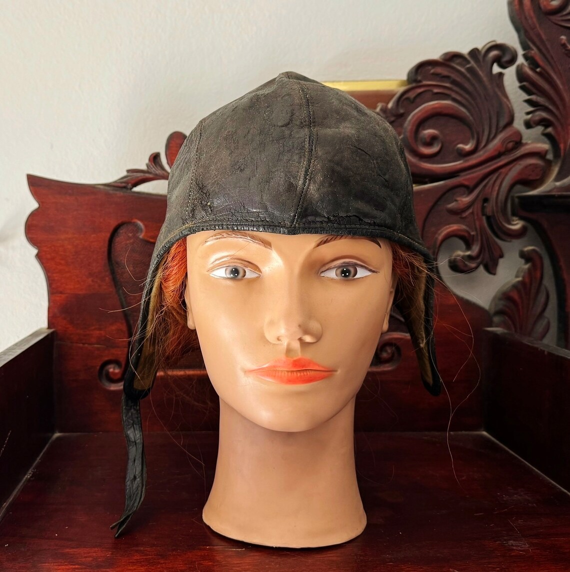 Vintage BUCO AVIATOR Skull Cap, WWII Era Brown Leather Pilot Hat With ...