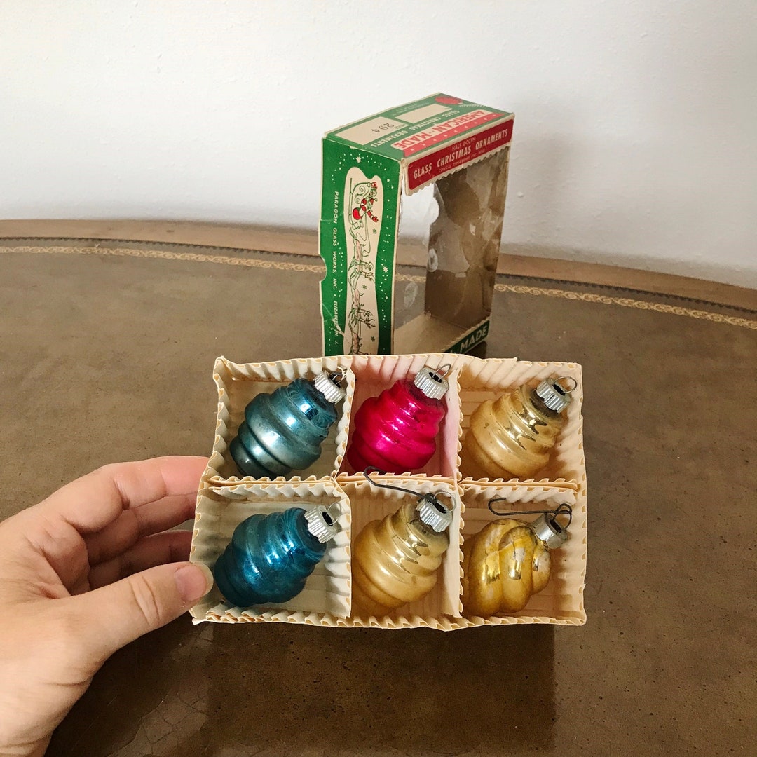 GLASS Christmas Ornaments, by PARAGON, 6 Vintage Mercury Glass Bulbs ...