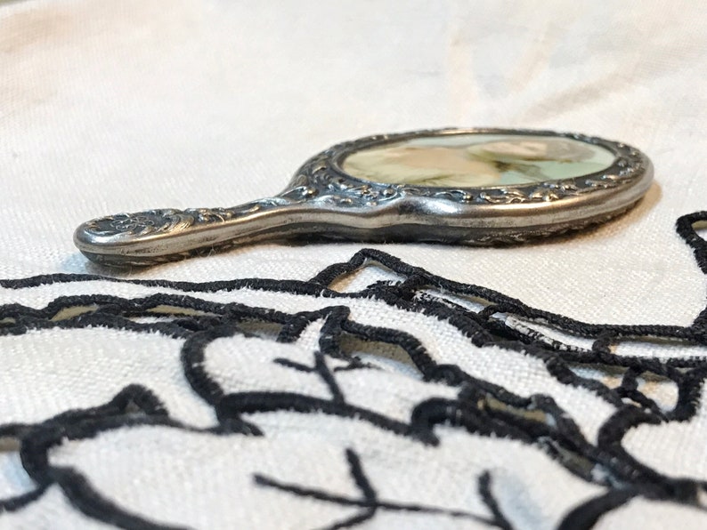 Antique Silver Purse MIRROR, Silverplate Hand Pocket Mirror Stamped BB ...