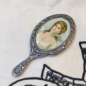 Antique Silver Purse MIRROR, Silverplate Hand Pocket Mirror Stamped BB ...