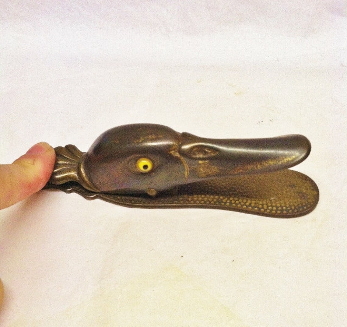 DUCK HEAD Paper Clip, Antique Cast Iron CLAMP, Victorian Mallard Duck ...