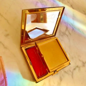 ELGIN AMERICAN COMPACT, Vintage Black and Gold Compact, Rouge and ...