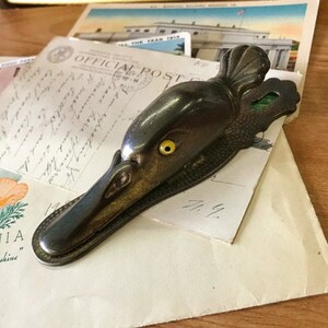 DUCK HEAD Paper Clip, Antique Cast Iron CLAMP, Victorian Mallard Duck ...