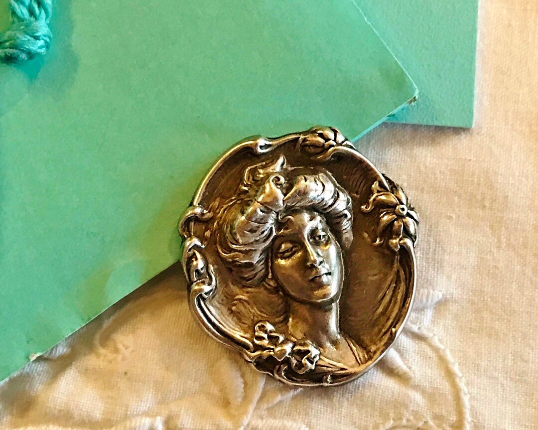 GIBSON GIRL Sterling Pin, Antique Silver Repousse Brooch, Hollow Pin, C ...