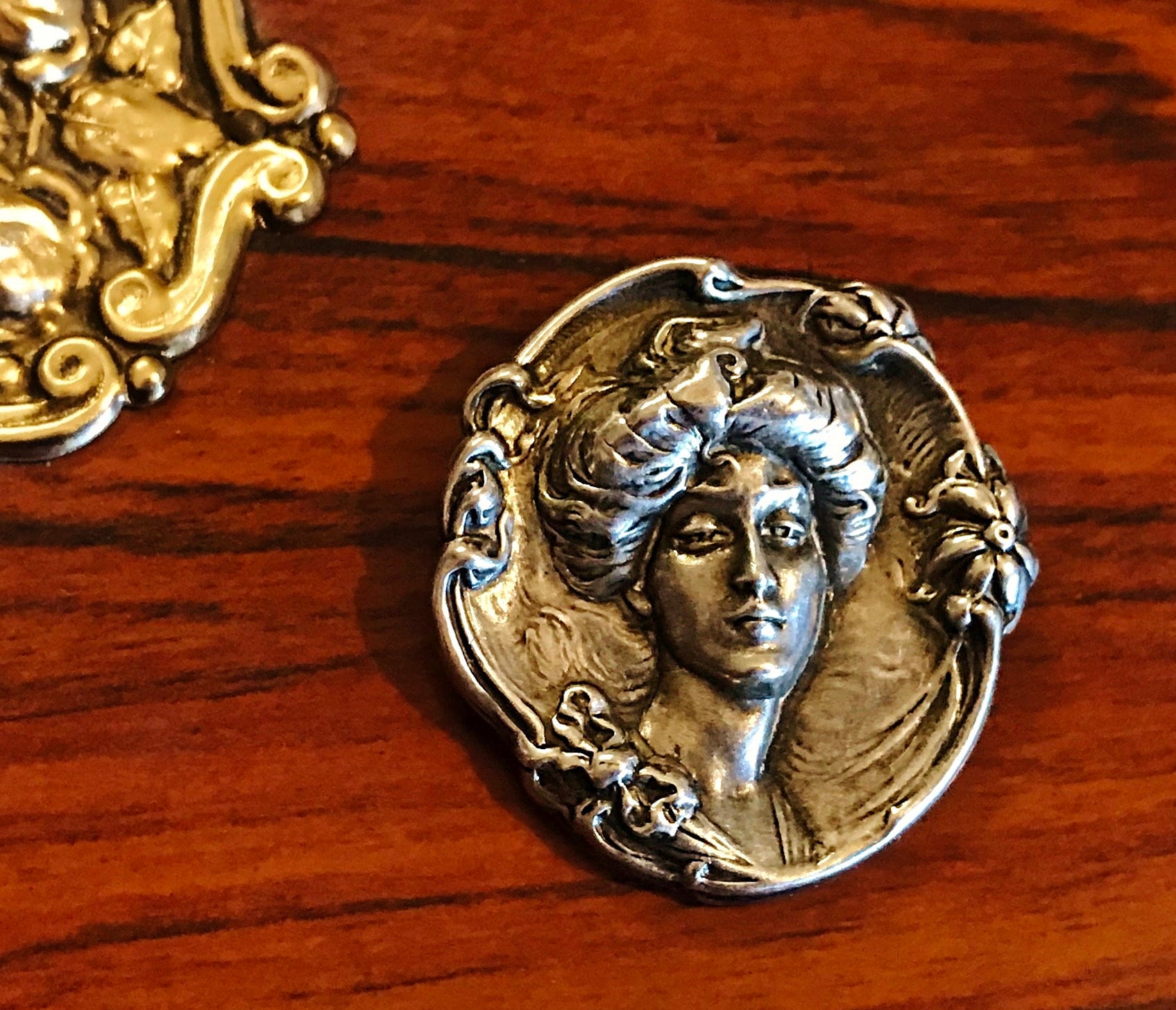 GIBSON GIRL Sterling Pin, Antique Silver Repousse Brooch, Hollow Pin, C ...