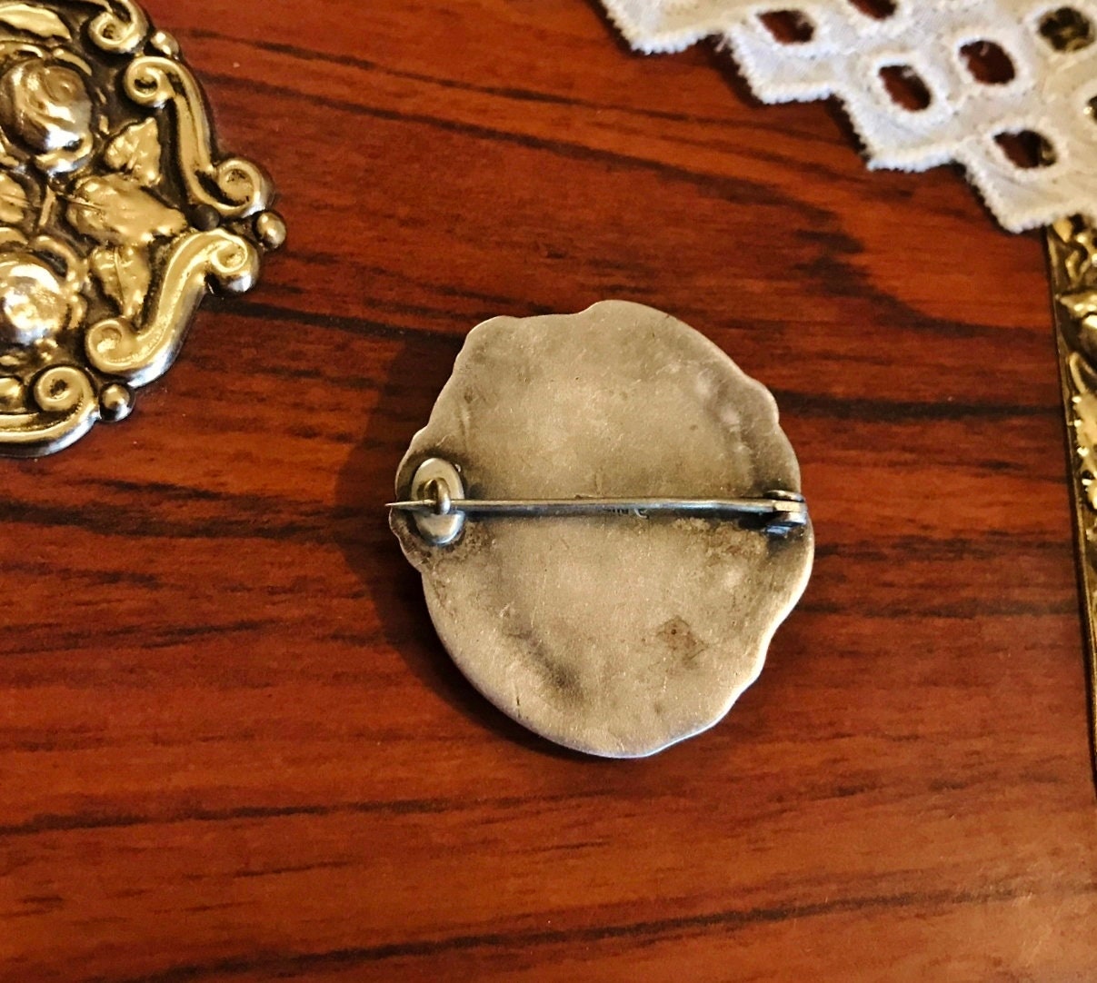 GIBSON GIRL Sterling Pin, Antique Silver Repousse Brooch, Hollow Pin, C ...