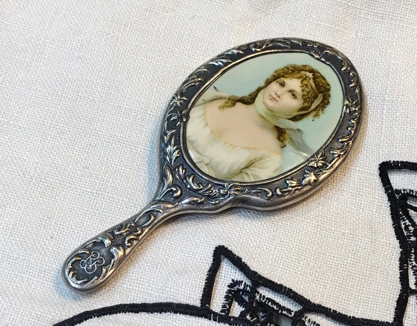 Antique Silver Purse MIRROR, Silverplate Hand Pocket Mirror Stamped BB ...