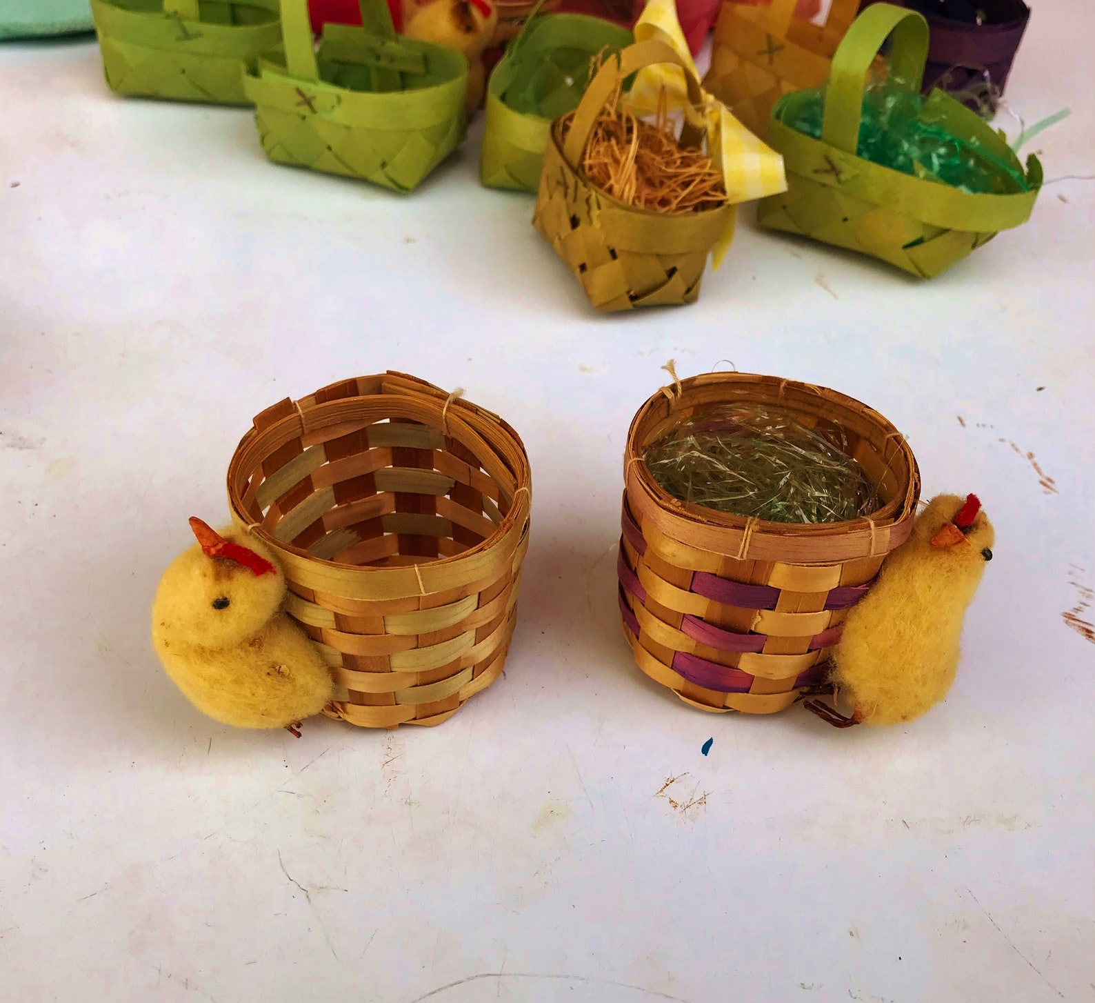 MINIATURE EASTER BASKETS, Made in Japan, Spun Cotton Chick, Hand Woven ...