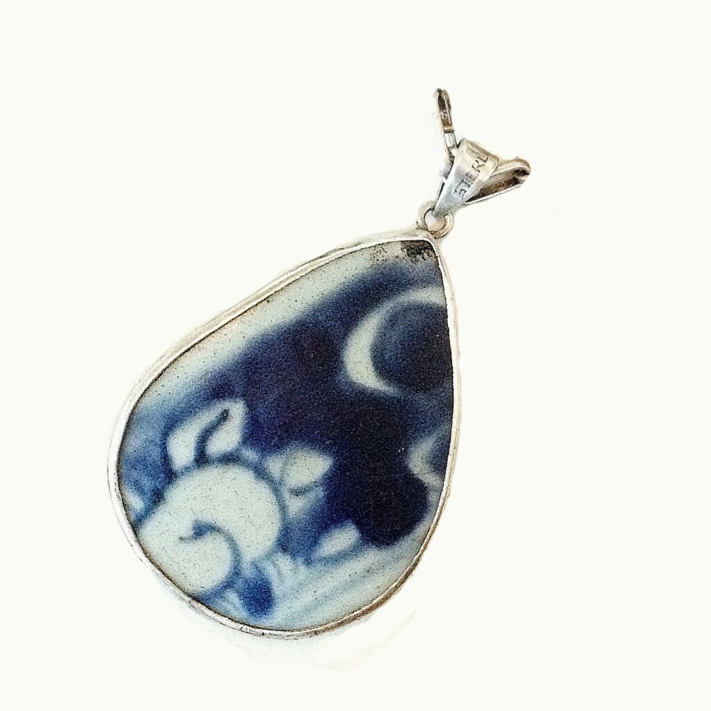 Sterling Blue And White Pottery Shard Necklace Antique Etsy