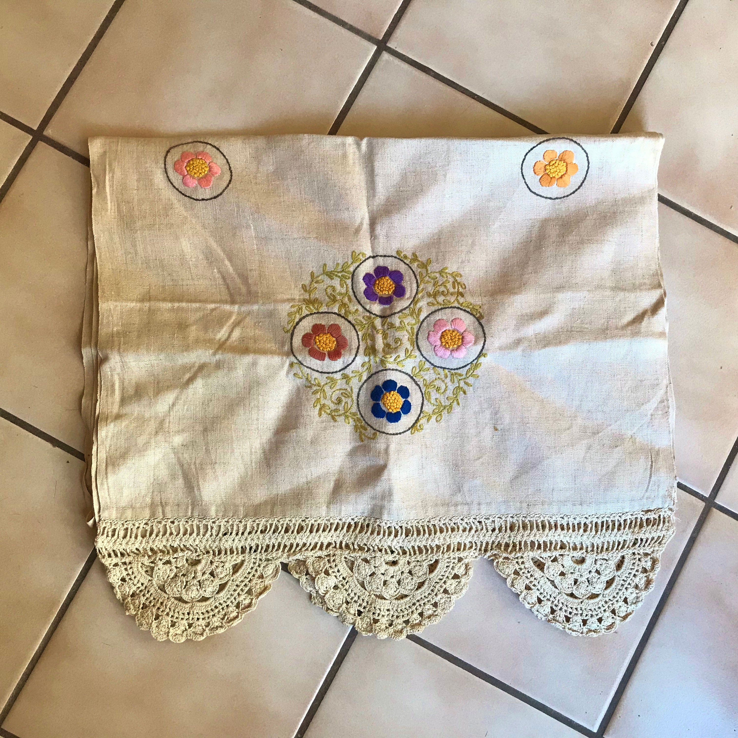Jewish EMBROIDERED Linen RUNNER, Vintage Mystical Number 4, Wide ...