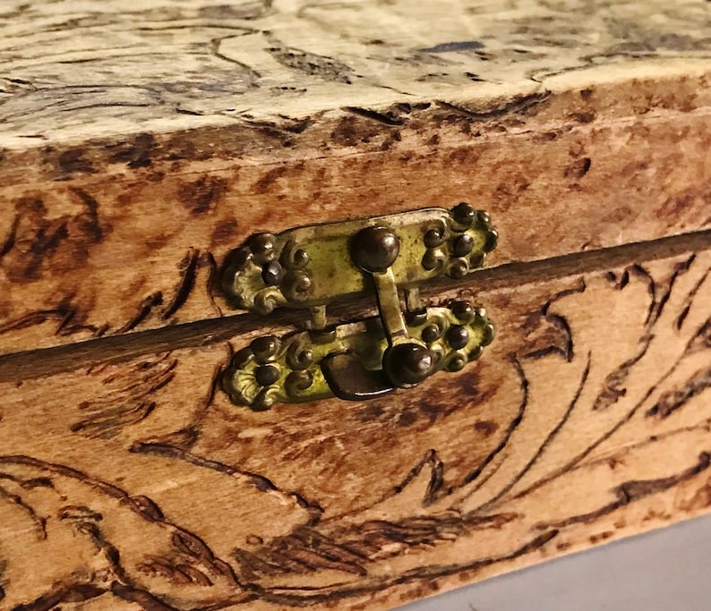 PYROGRAPHY POPPY Flower BOX, California Arts & Crafts 1905, Antique ...