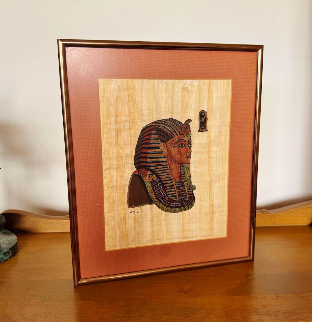 EGYPTIAN KING TUT Papyrus, Vintage Framed Papyrus Painting, Egyptian ...