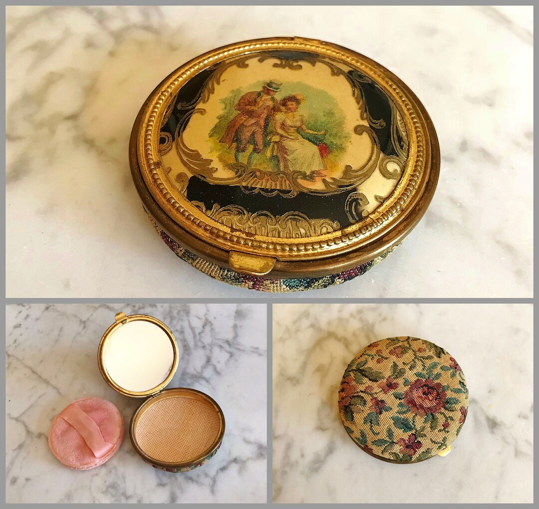 REX Fifth AVENUE COLONIAL Couple Compact, Antique Mesh Powder Compact ...