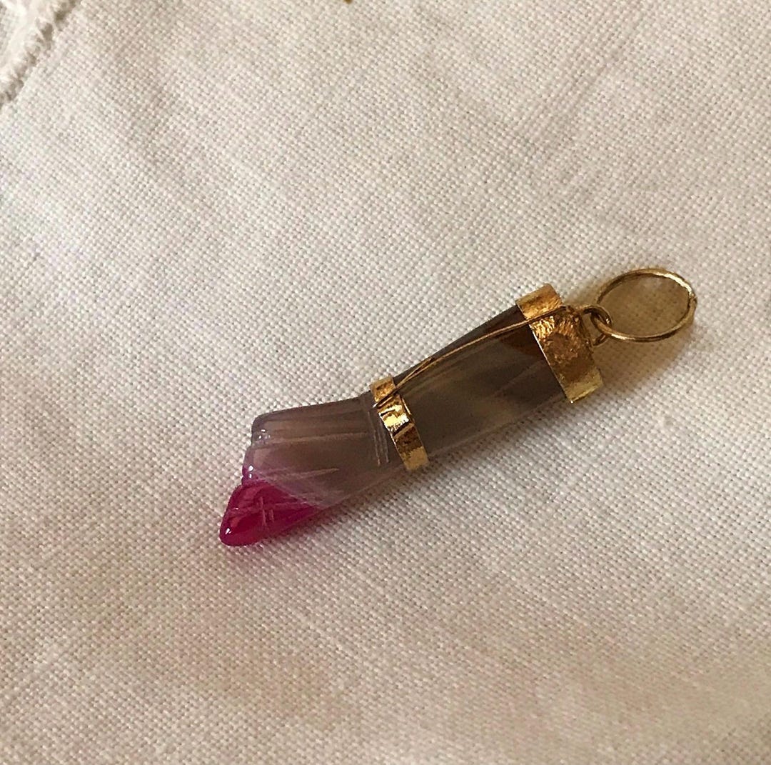 AGATE Figa HAND CHARM, Vintage Mano Fico Translucent Pendant, Gold ...
