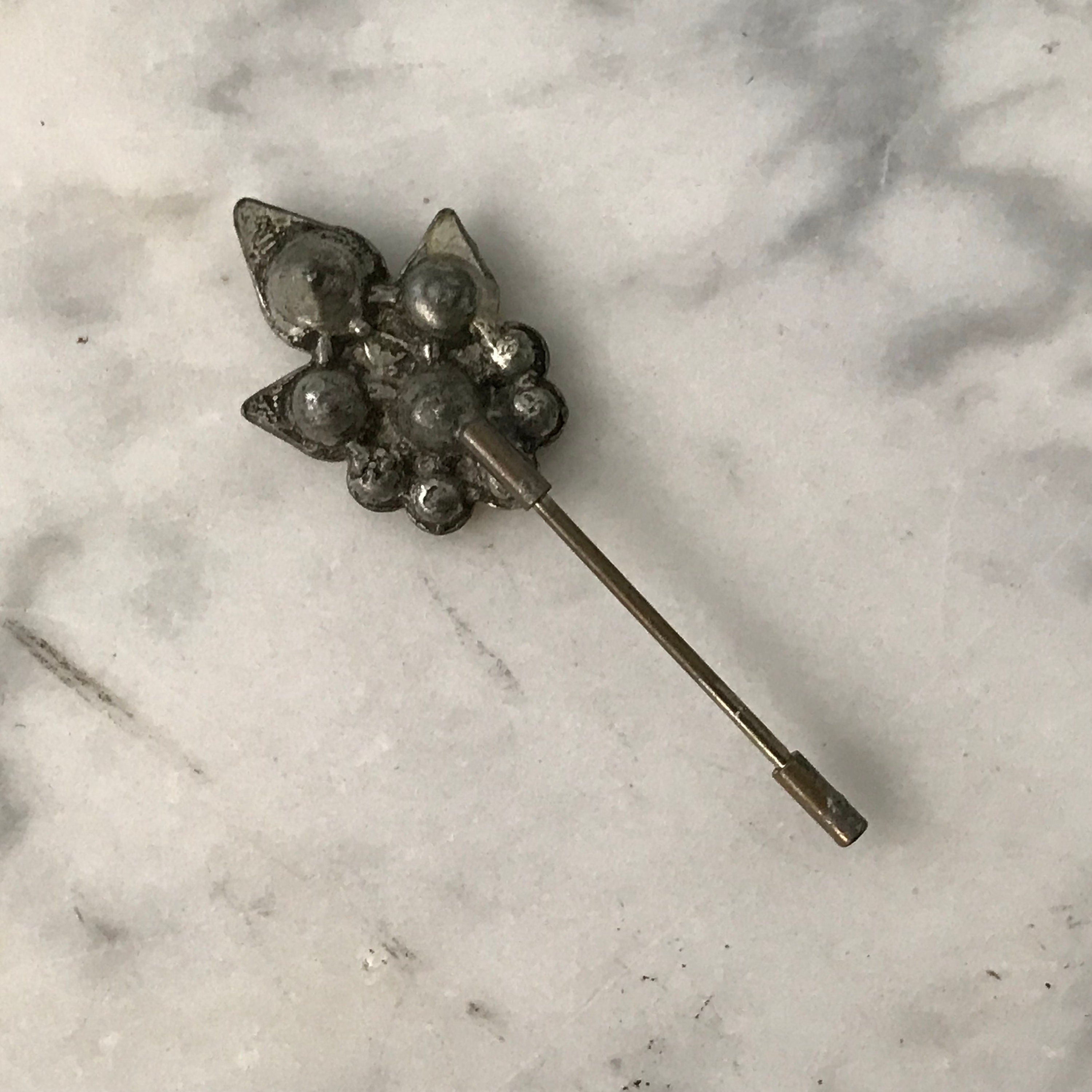 ANTIQUE RHINESTONE HATPIN, Art Deco, French Gray Metal, Stickpin Scarf ...