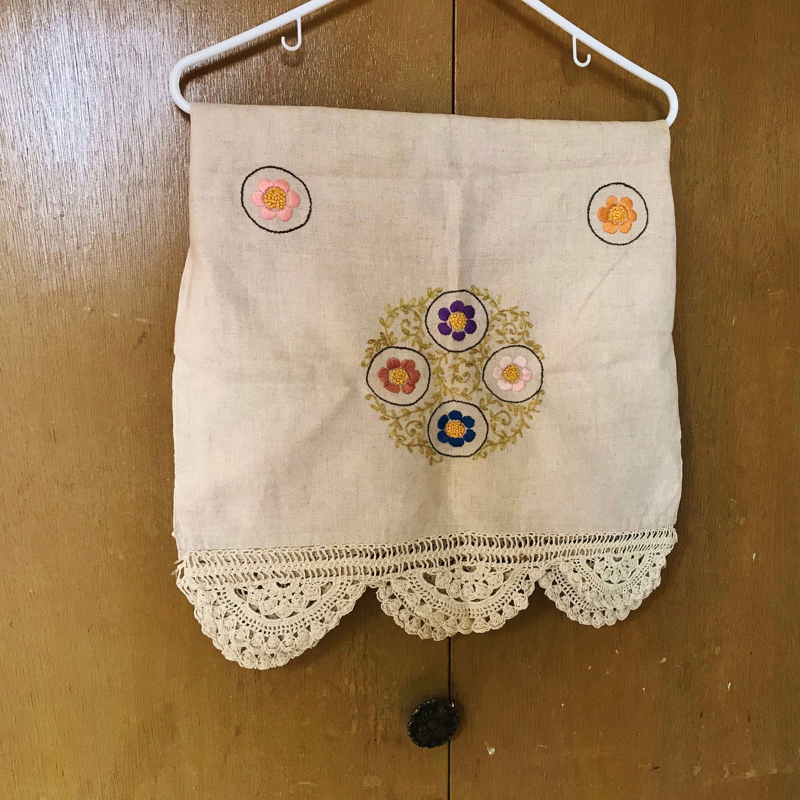 Jewish EMBROIDERED Linen RUNNER, Vintage Mystical Number 4, Wide ...