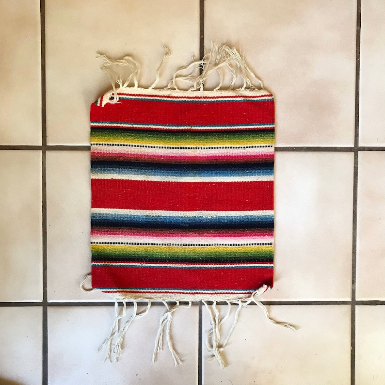 VINTAGE SALTILLO SERAPE Small Runner Doily With Fringe, Hand Woven ...