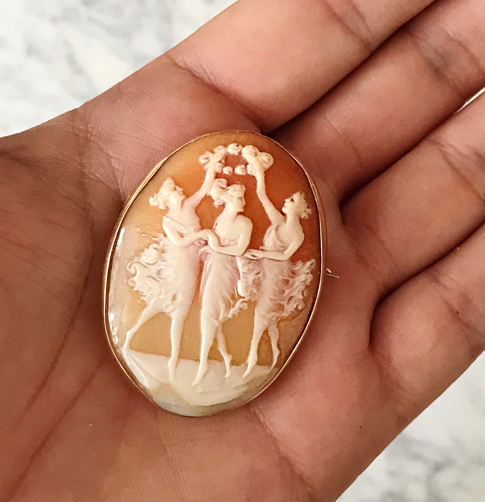 Antique THREE GRACES CAMEO Brooch, Exquisite Carving! 12k Gold Setting ...