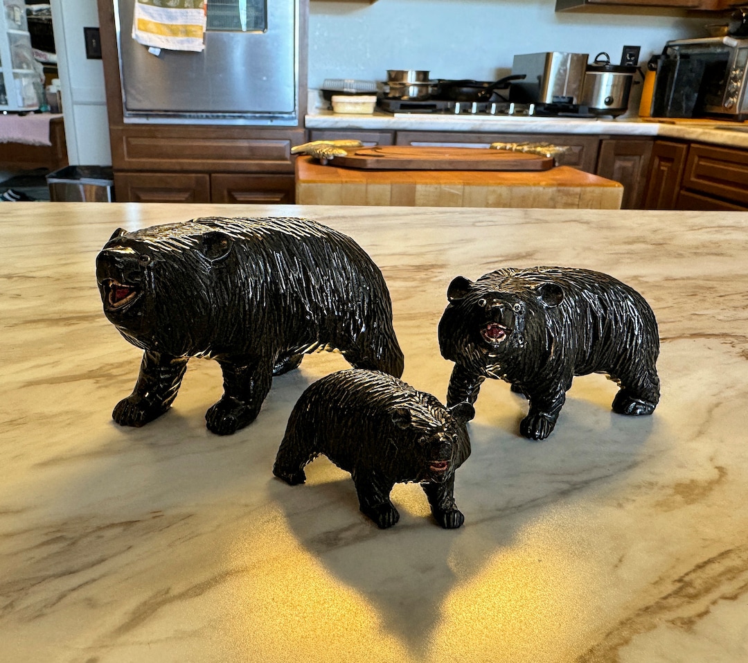 AINU Carved WOOD Bears, 3 Bear Family, Vintage Folk Art of Hokkaido ...