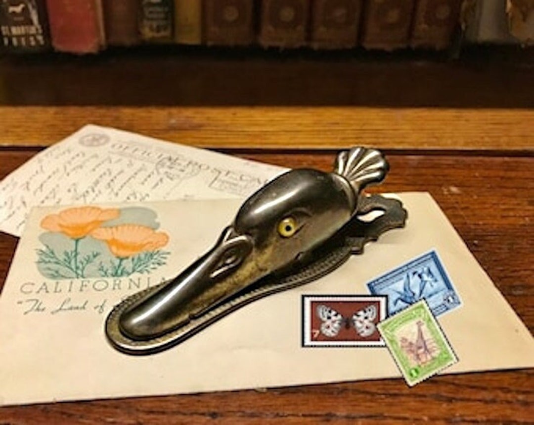 DUCK HEAD Paper Clip, Antique Cast Iron CLAMP, Victorian Mallard Duck ...