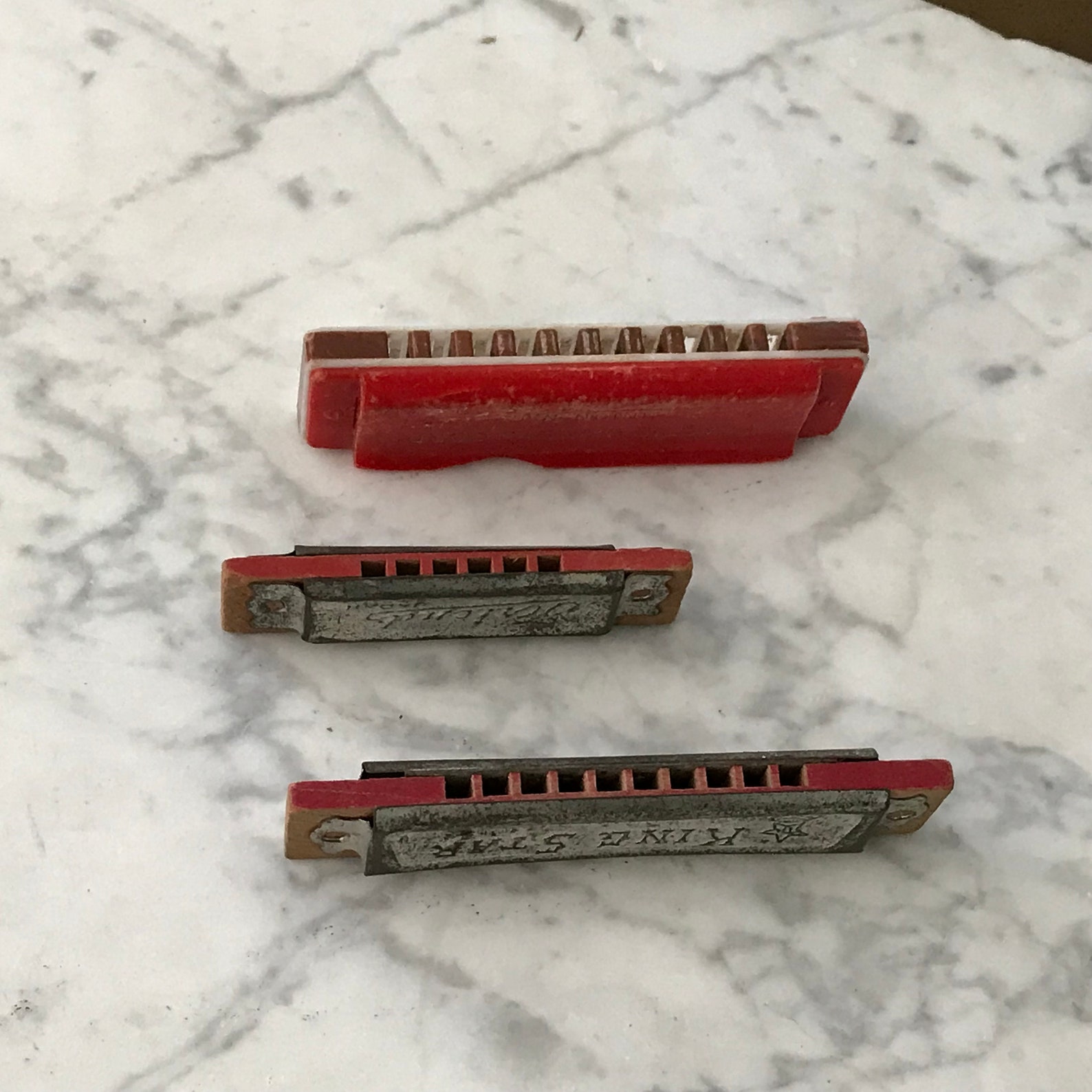 VINTAGE KING STAR Harmonica, Set of 3, Plastic Injecto Corp Harmonica ...