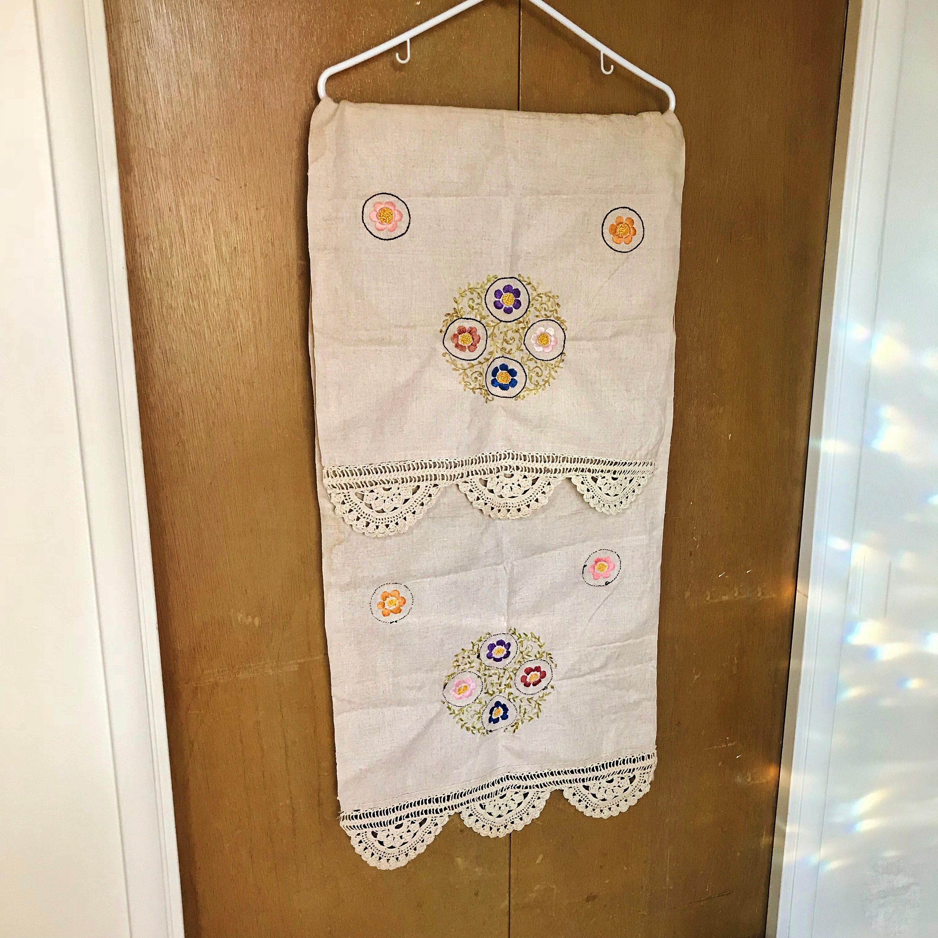 Jewish EMBROIDERED Linen RUNNER, Vintage Mystical Number 4, Wide ...