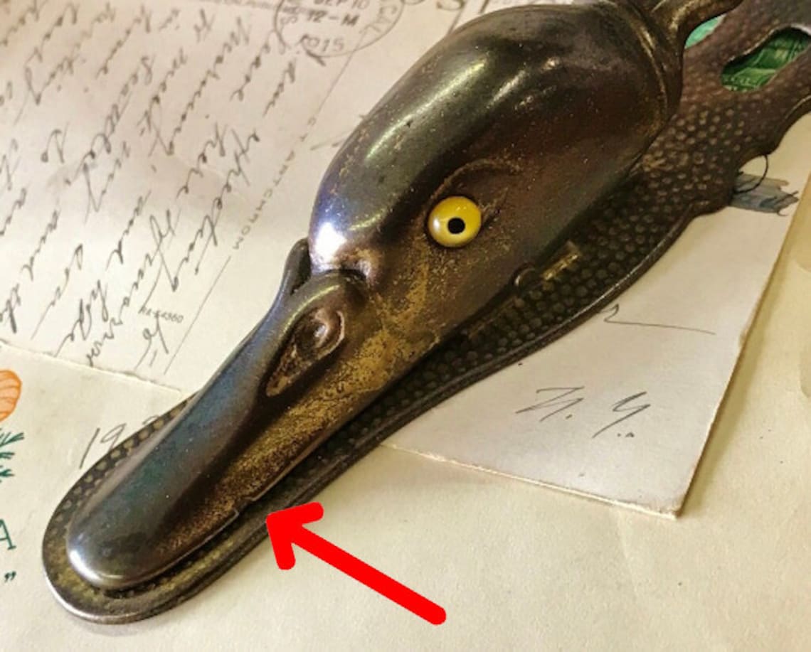 DUCK HEAD Paper Clip, Antique Cast Iron CLAMP, Victorian Mallard Duck ...
