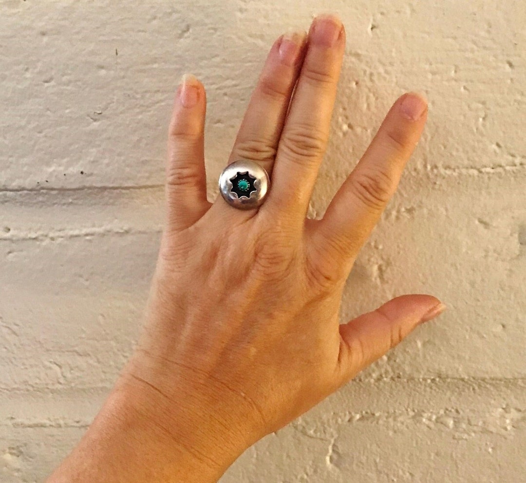 STERLING TURQUOISE Shadow Box RING, Native American Indian, Navajo ...