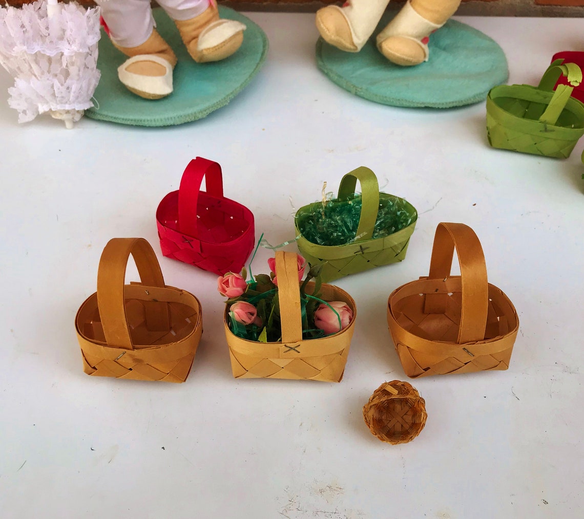MINIATURE EASTER BASKETS, Made in Japan, Spun Cotton Chick, Hand Woven ...