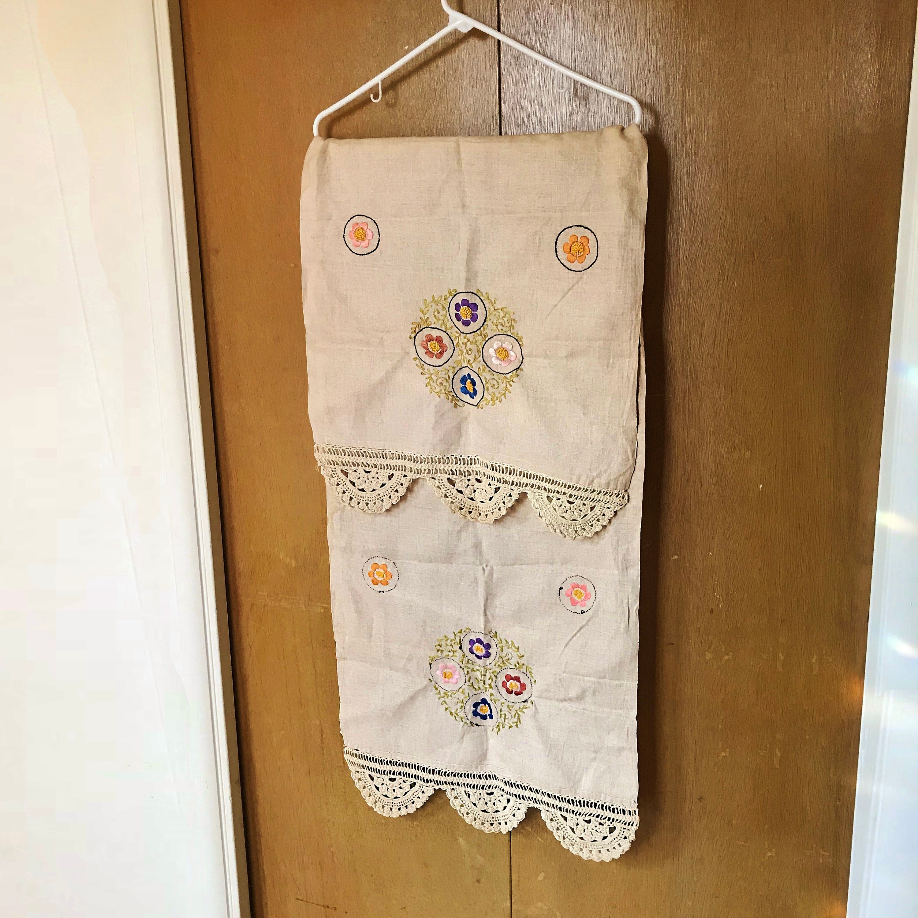 Jewish EMBROIDERED Linen RUNNER, Vintage Mystical Number 4, Wide ...