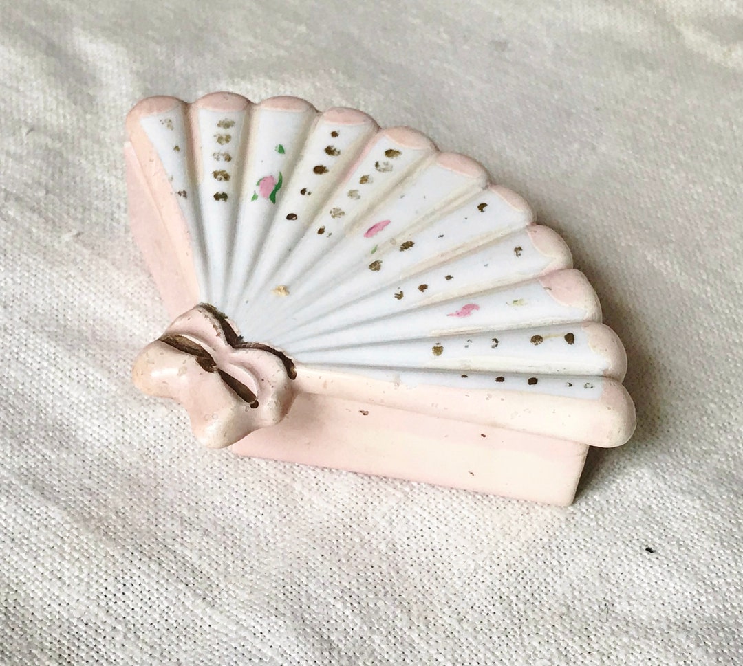 ELFINWARE FAN-SHAPED Box, Vintage Porcelain Wedding Ring Keepsake Box ...