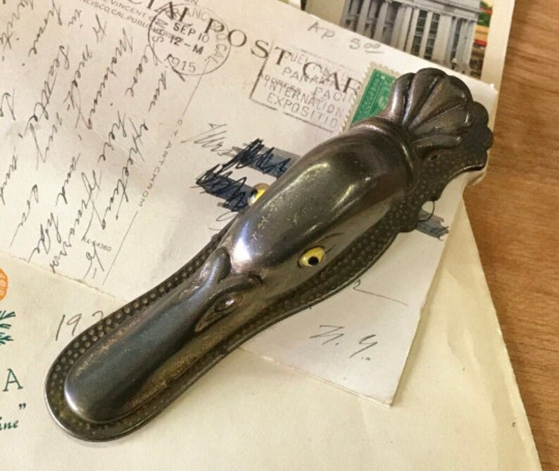 DUCK HEAD Paper Clip, Antique Cast Iron CLAMP, Victorian Mallard Duck ...