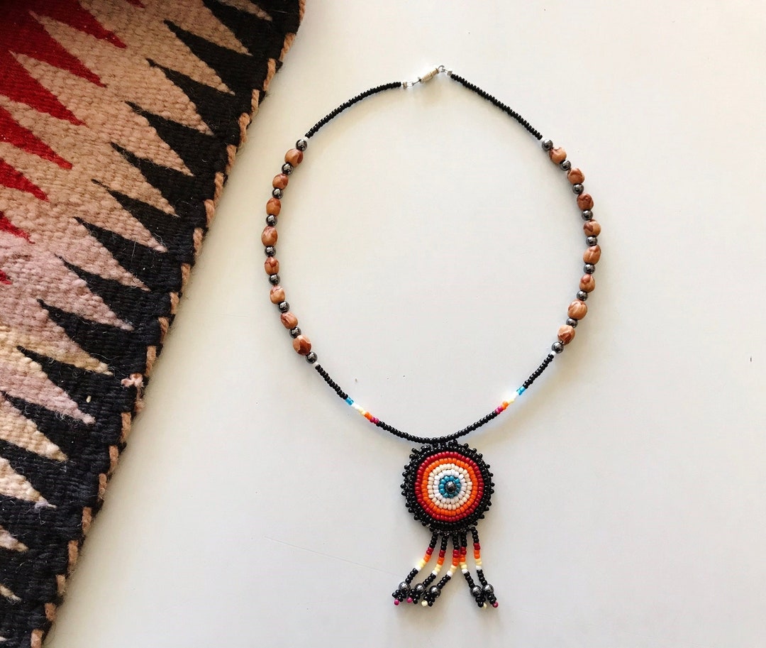 NAVAJO Ghost BEAD Necklace, Vintage Native American Indian Western Boho ...