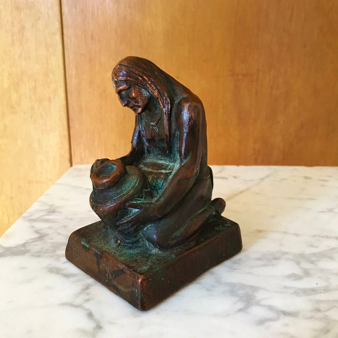 COPPER PLASTER INDIAN Statue, Antique Native American Indian Sculpture ...