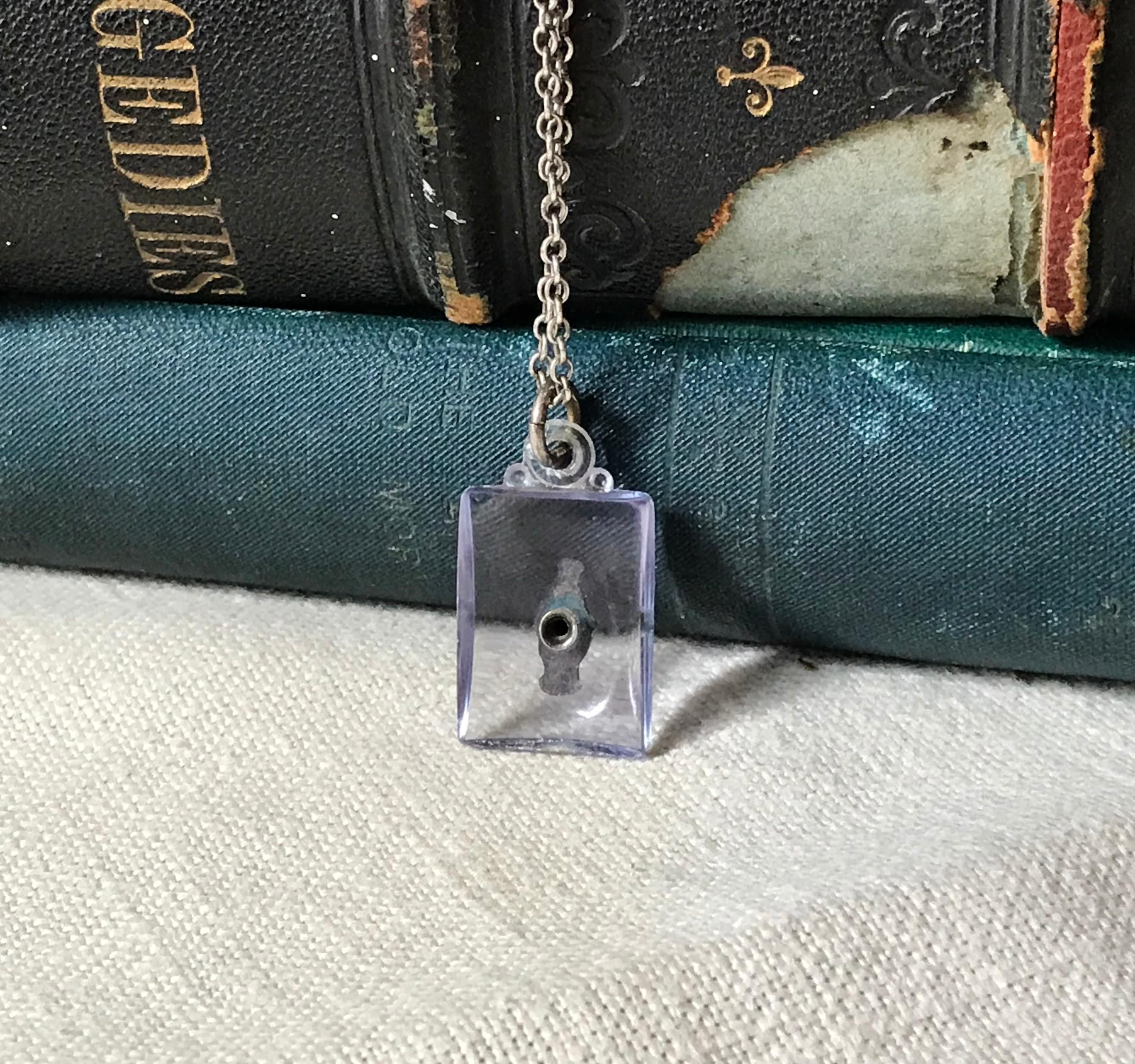 Sterling VIRGIN MARY 1830 Pendant, Necklace, Clear Plastic Lucite ...