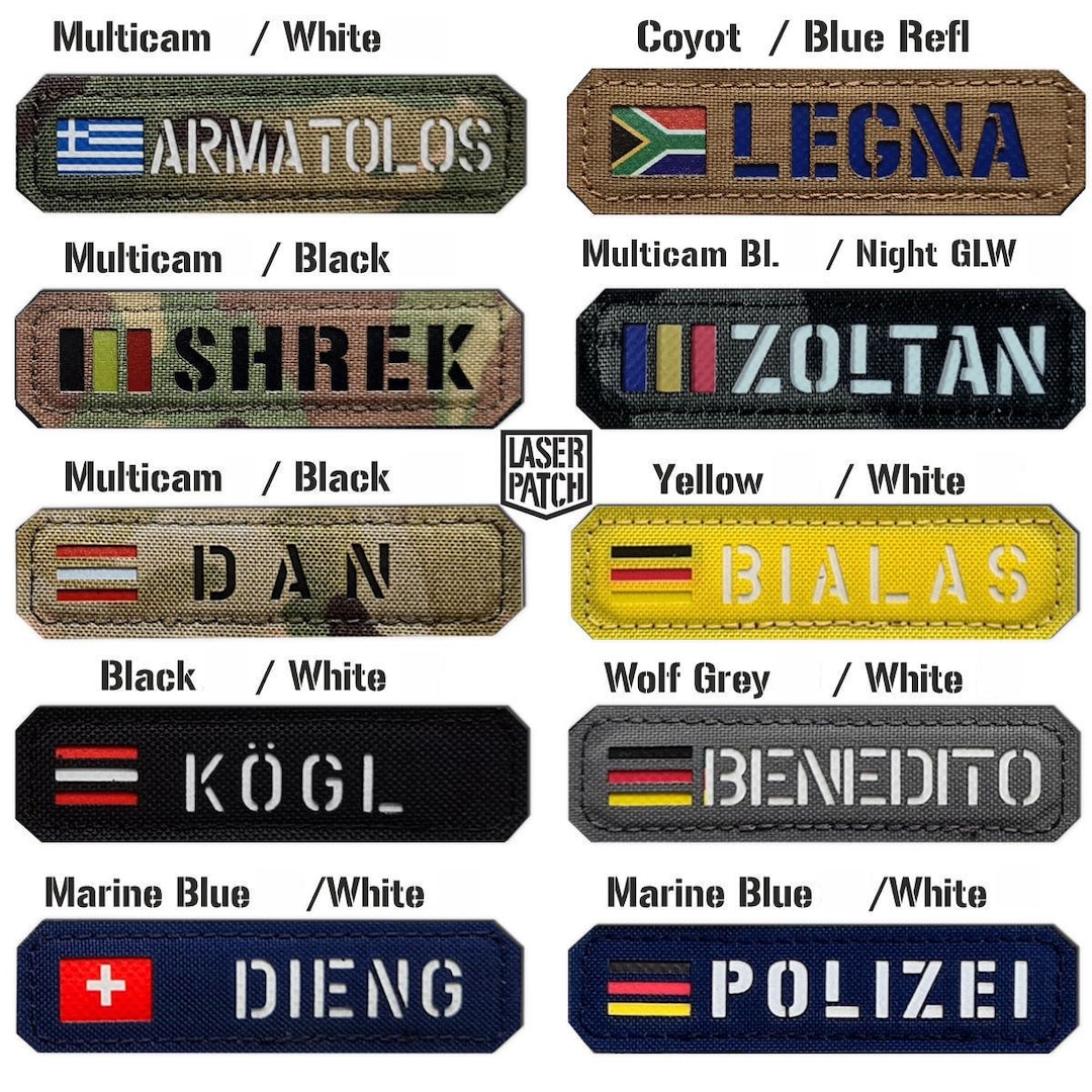 Your Custom Name With Flag | 3.5"x1" | Name Tag | Laser Cut Cordura ...