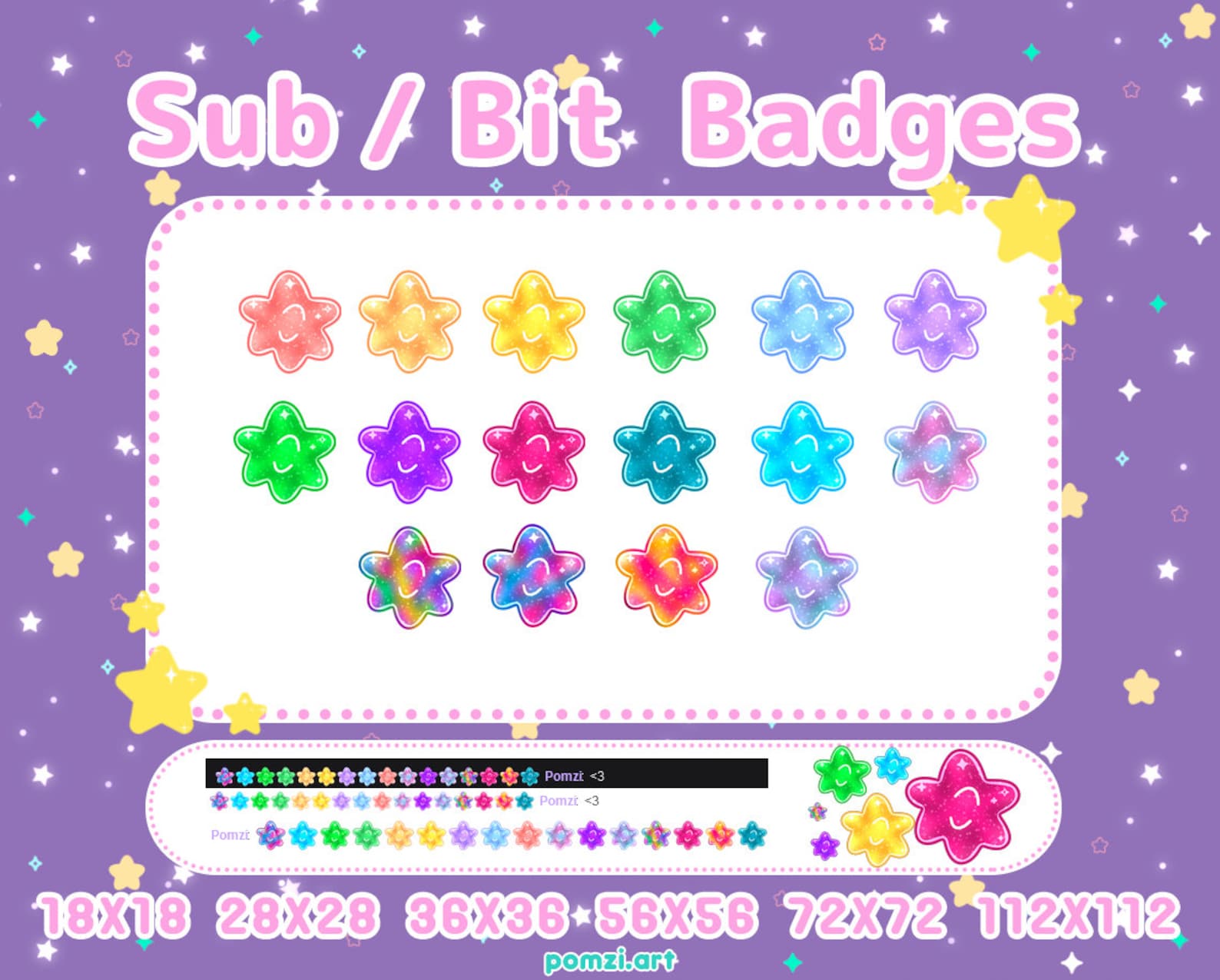 Kawaii Star Candy Sub / Bit Badges for Twitch, Discord, Kick, Youtube ...
