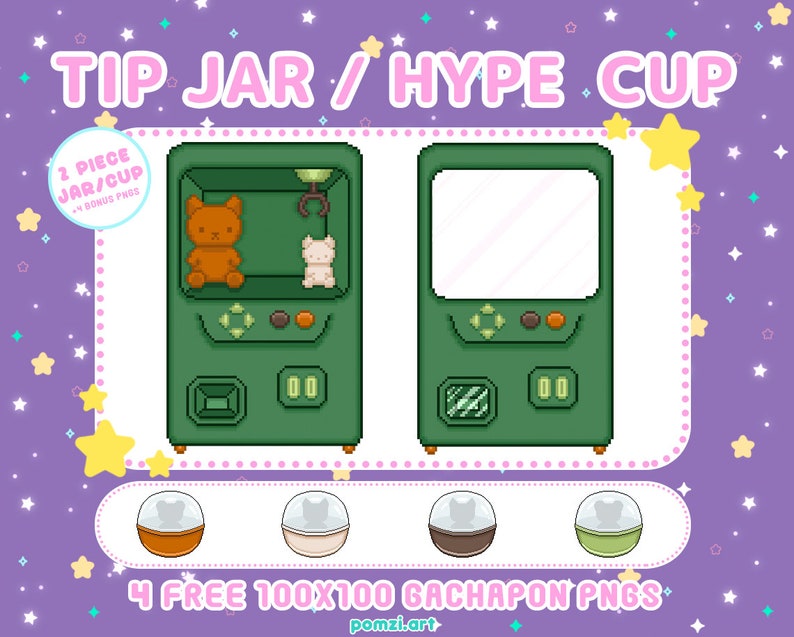 Kawaii Green Pixel Art Claw Machine Tip Jar: Streamer Hype Cup (digital ...