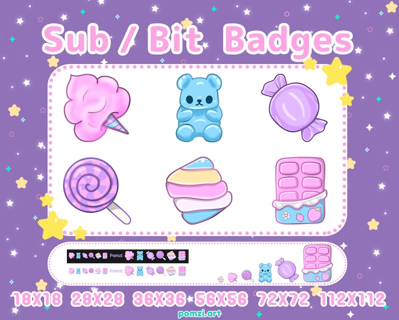 Kawaii Candy Sub / Bit Badges / Emotes for Twitch, Kick, Discord ...